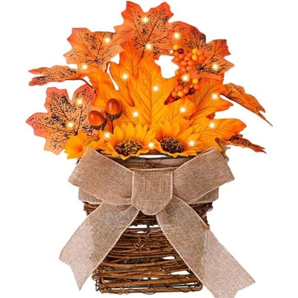 Accents | Fall Wreath With 2 Led Light Sunflower Maple Leaf Acorn ...